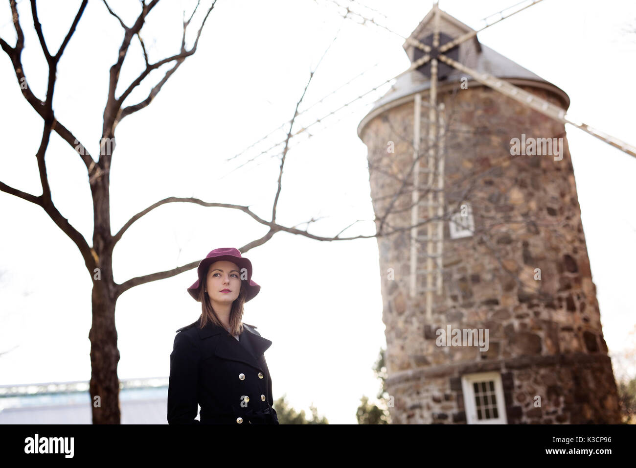 Woman with long hair, fedora hat Stock Photo - Alamy