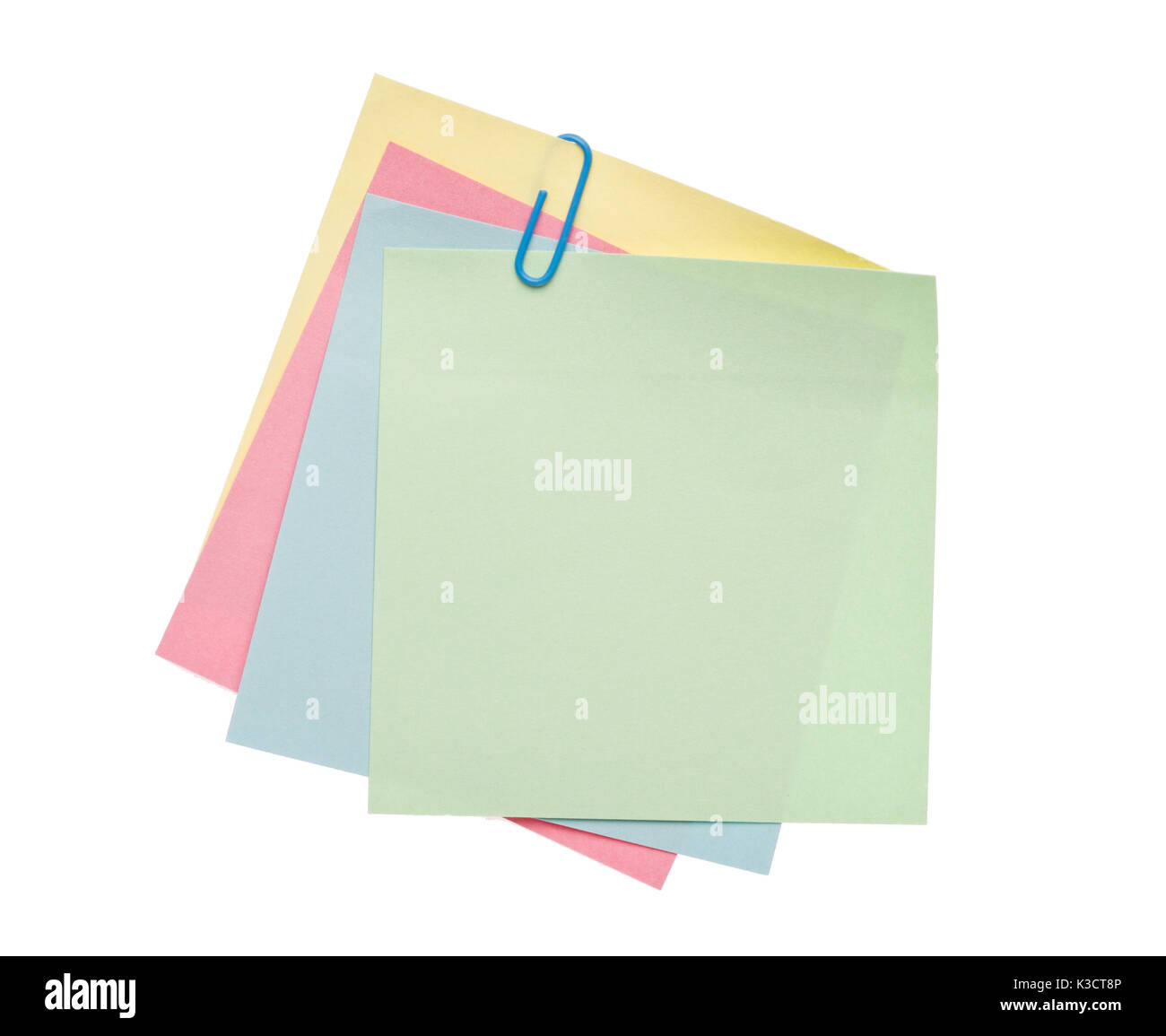 Note papers with paperclip isolated on white background Stock Photo - Alamy