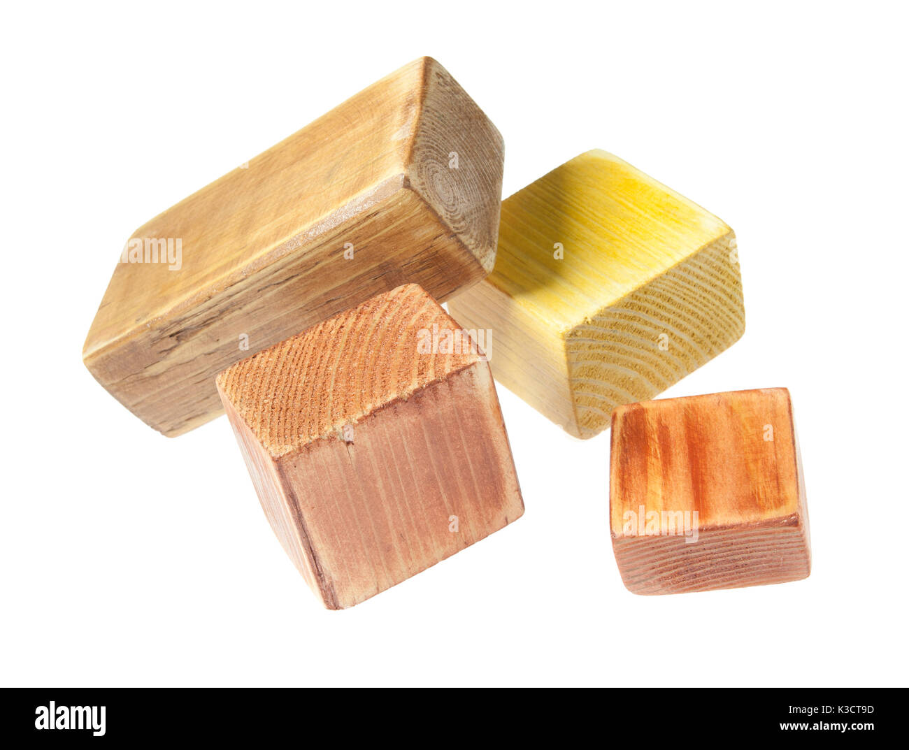 Wooden color toy blocks on white background Stock Photo - Alamy