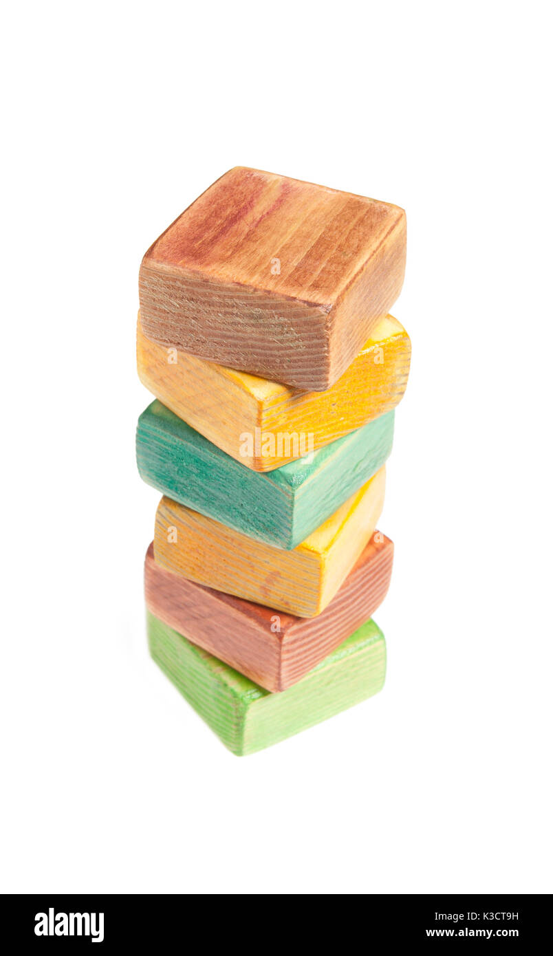 Wooden color toy blocks on white background Stock Photo - Alamy