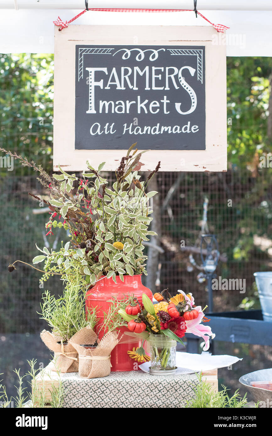Autumn Local Neighborhood Farmer's Market table display with hand ...