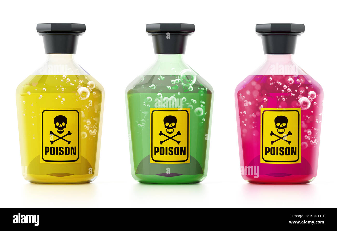 Poison bottles isolated on white background. 3D illustration Stock ...
