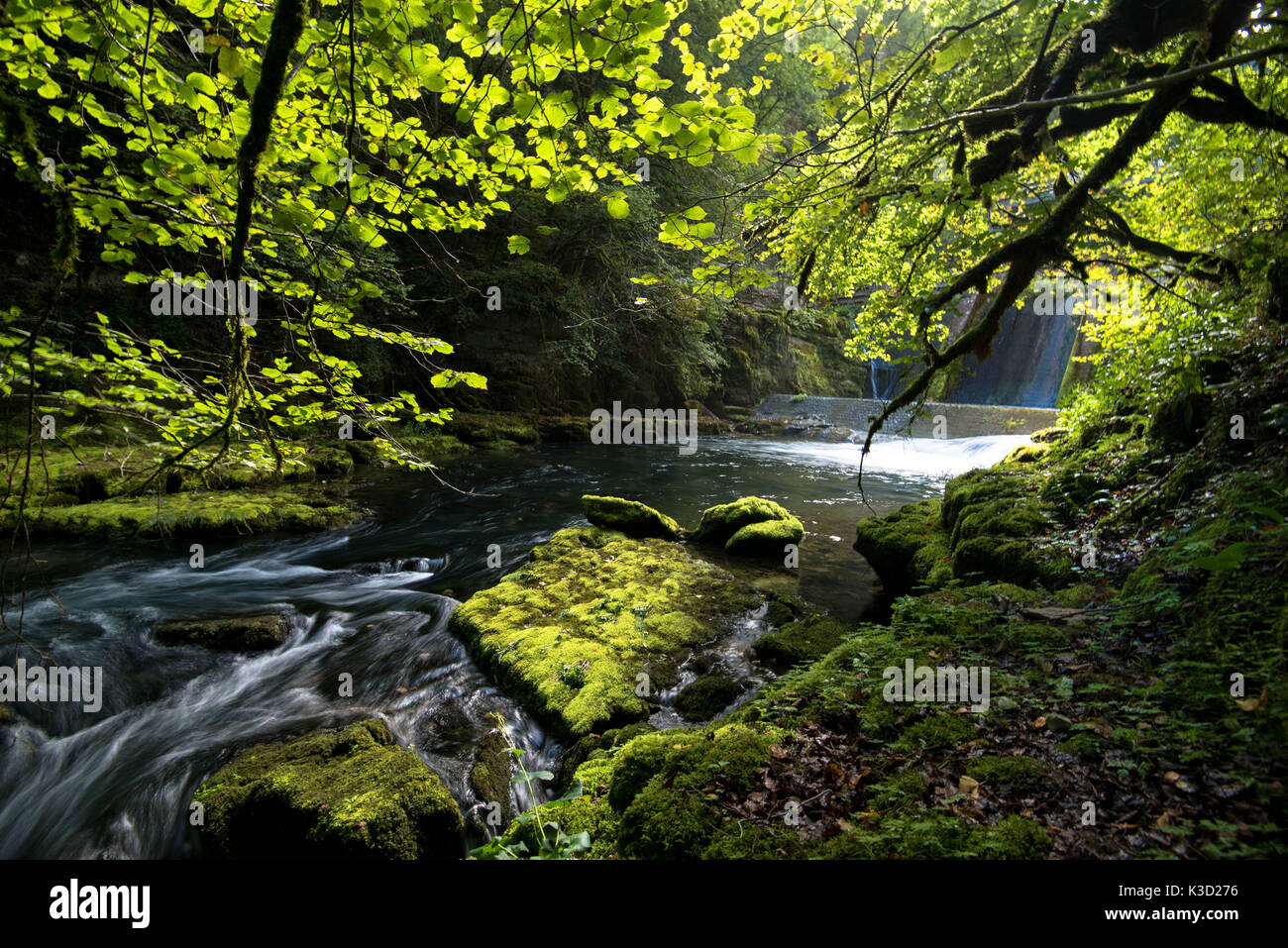 The spring of the Loue river and its river in the Franche Comte region ...