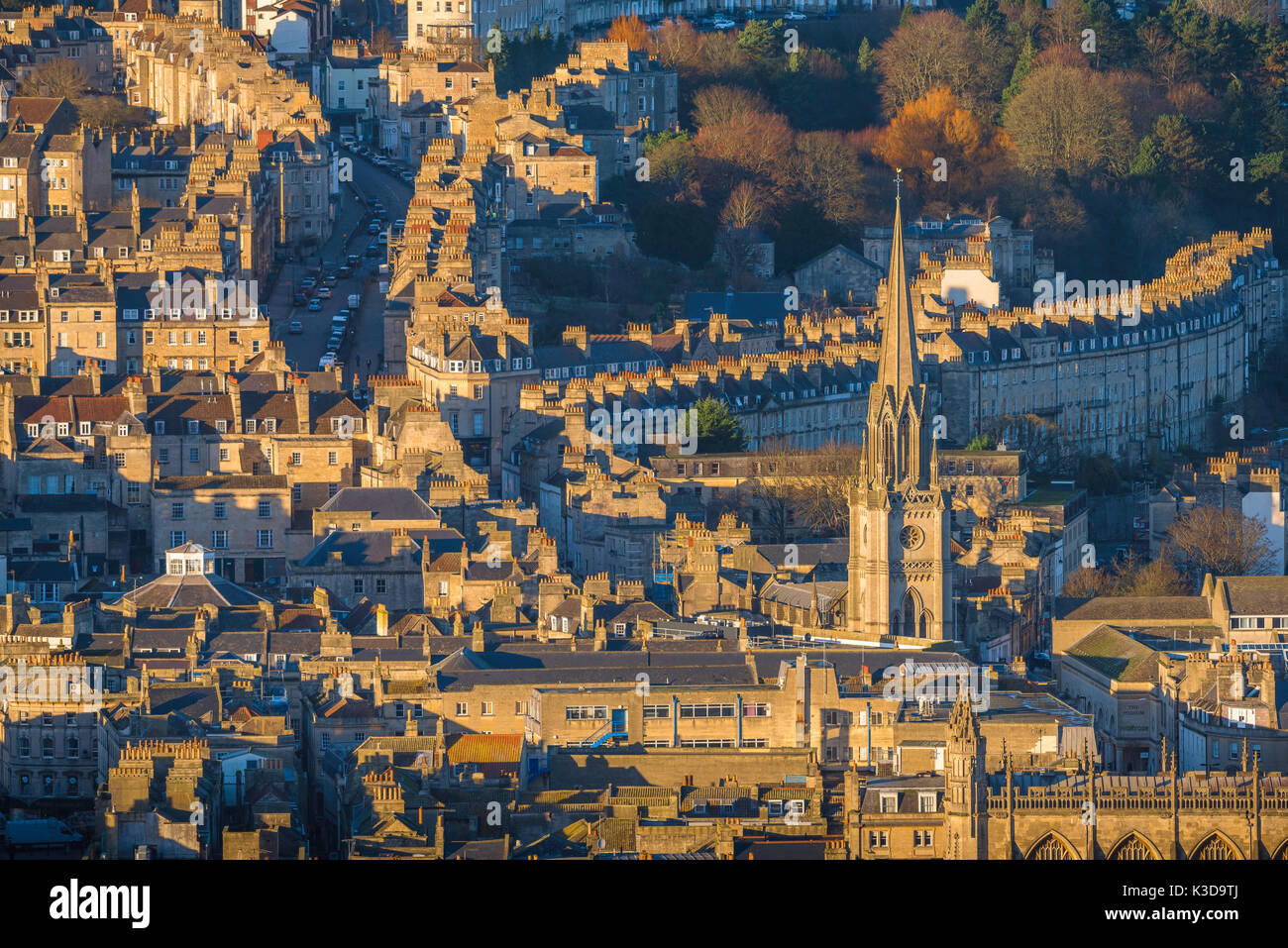 Bath UK, aerial view of the historic city of Bath showing a wide ...