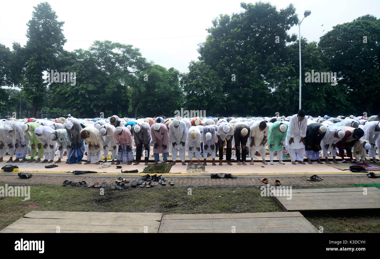 Kolkata, India. 02nd Sep, 2017. Muslim men pray during the special ...