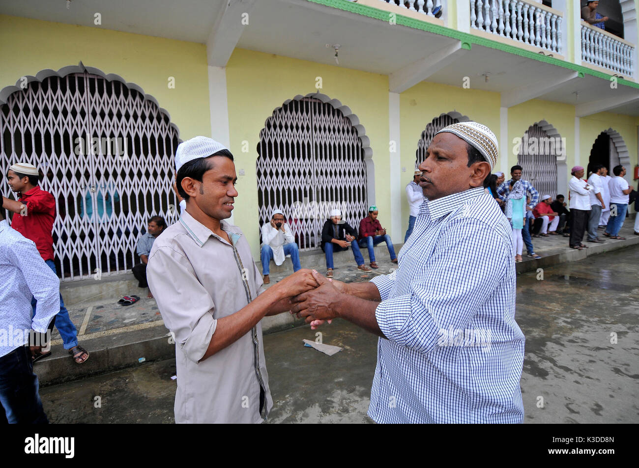 Kathmandu, Nepal. 02nd Sep, 2017. Nepalese Muslims hug each other after ...
