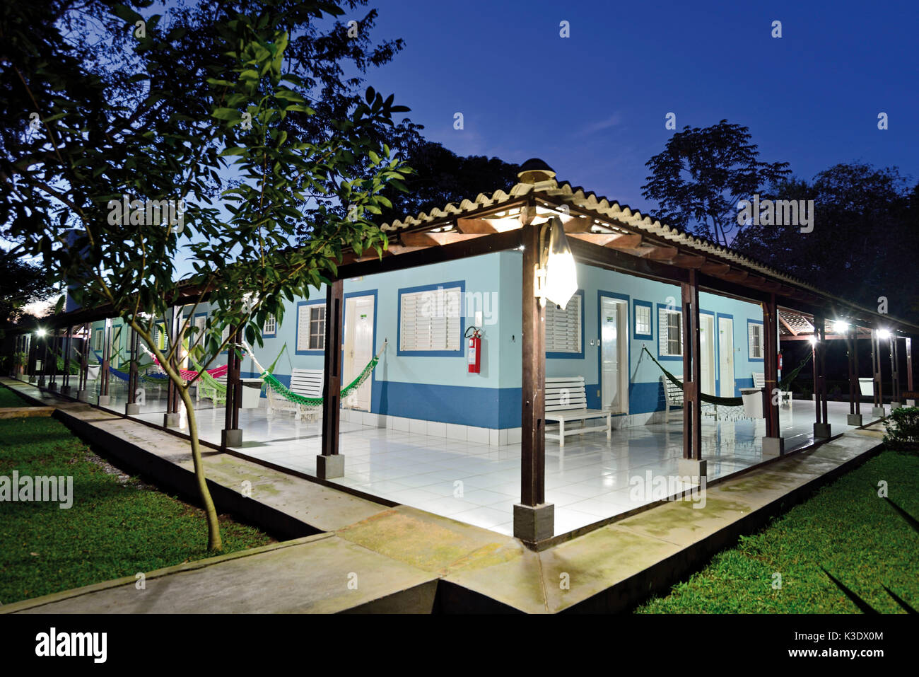 Brazil, Pantanal, At night illuminated flatlet building the Pousada Rio Claro Stock Photo - Alamy