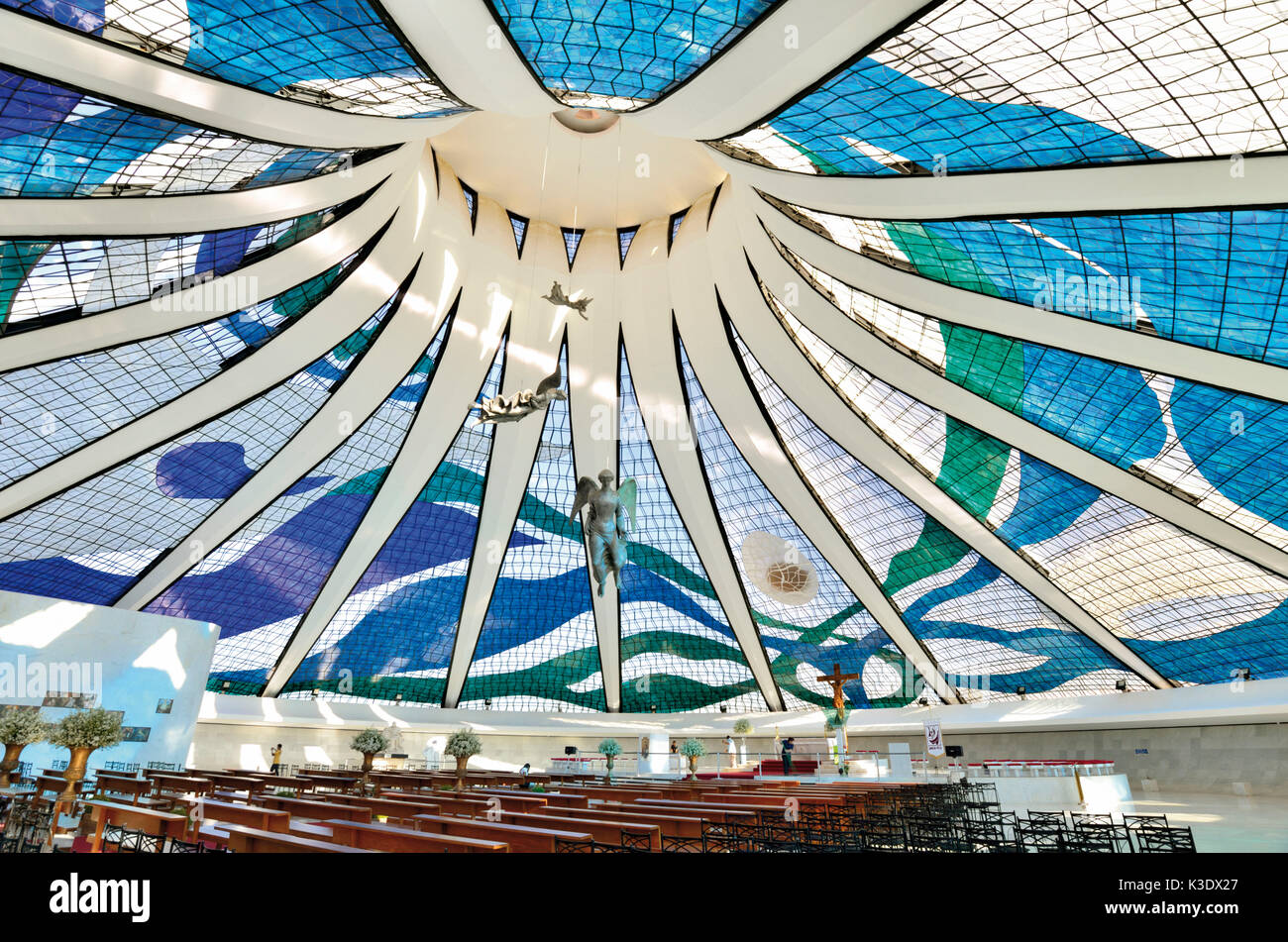 Brazil, Brazil, glass roof and floating angels inside of the cathedral ...