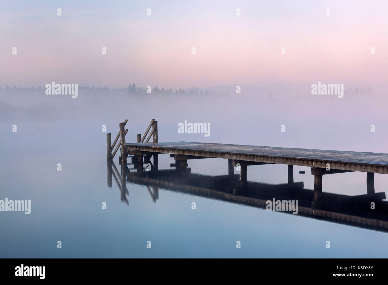 Bridge at the Kirchsee, Sachsenkam, Upper Bavaria, Bavaria, Germany ...