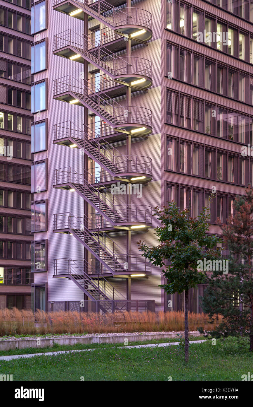 Stairs in a high rise in Munich, mountain in the Laim, Upper Bavaria ...