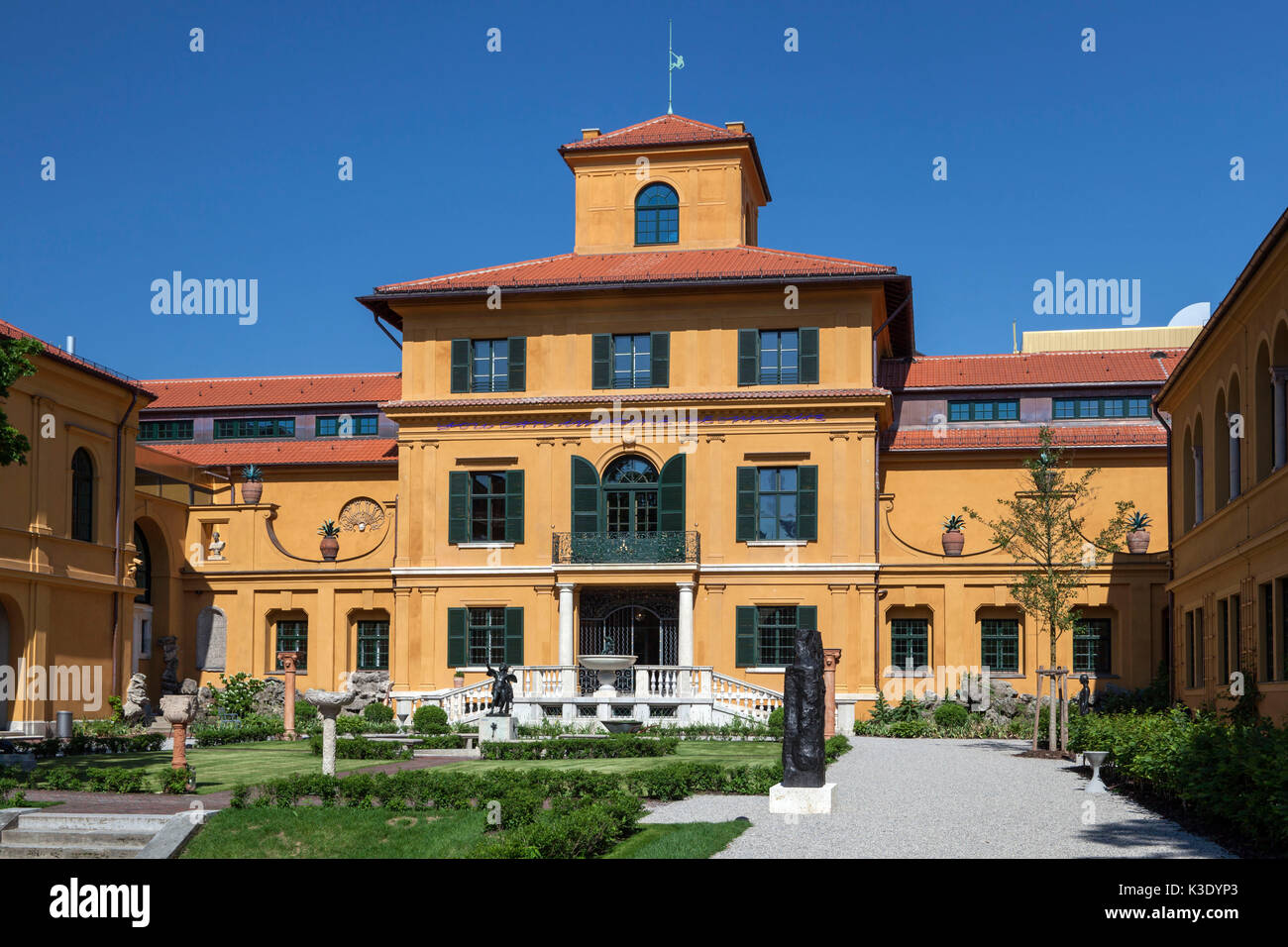 Main entrance in the old building Lenbachhaus, Munich, Maxvorstadt ...