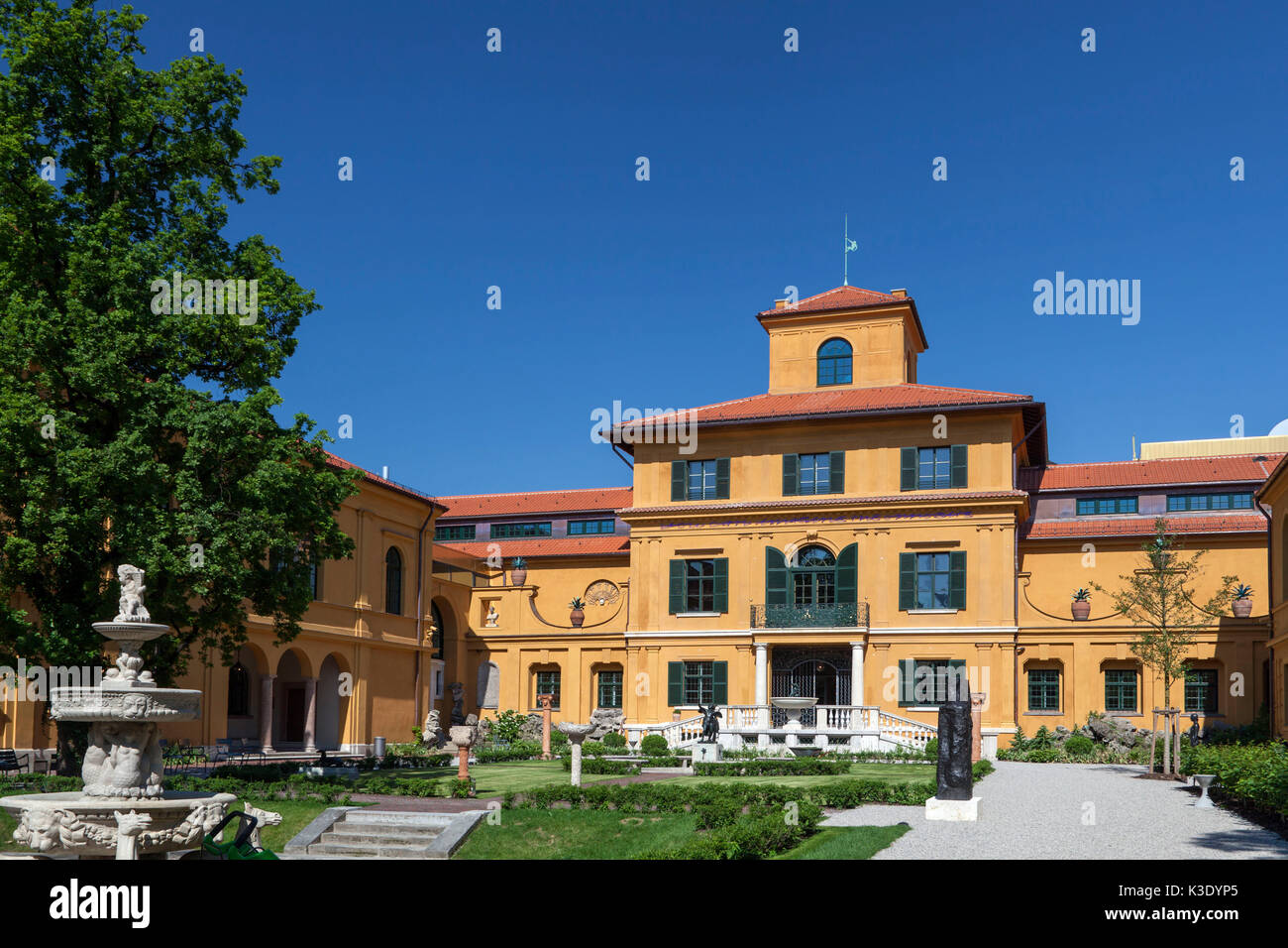 Main entrance in the old building Lenbachhaus, Munich, Maxvorstadt ...