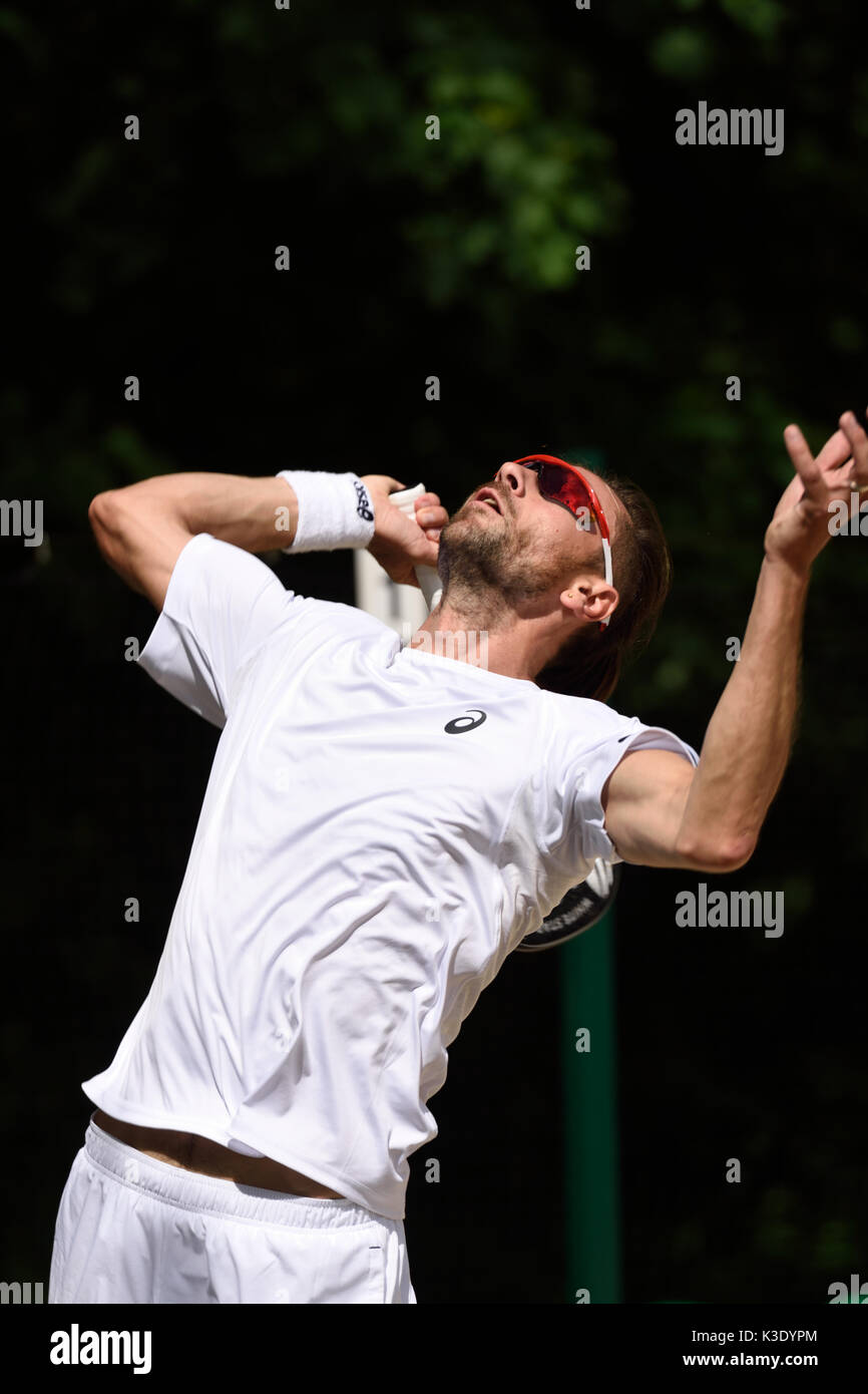 Moscow, Russia - May 30, 2015: Sergey Kuptsov in the match of Russian beach tennis championship ...