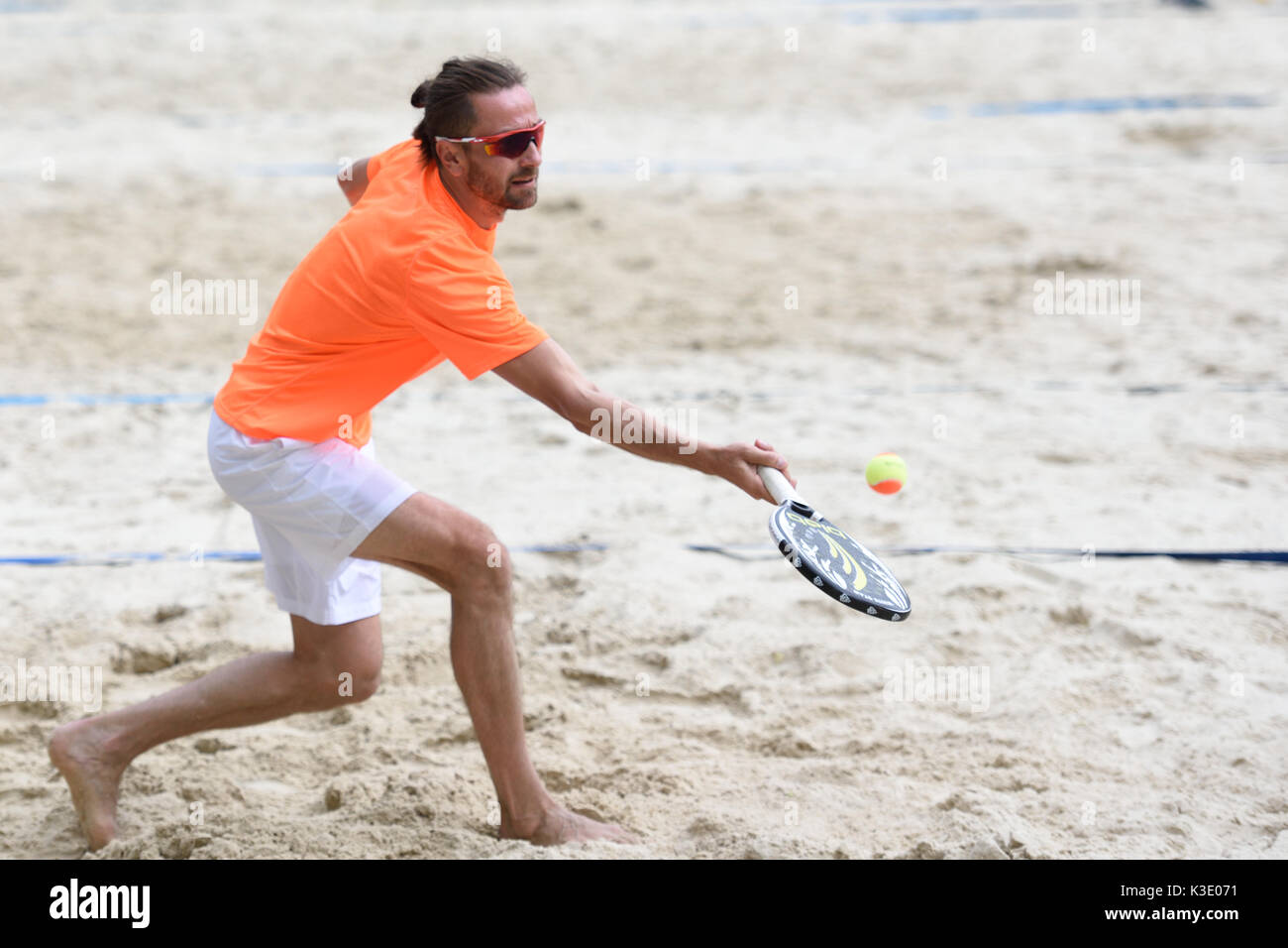 Moscow, Russia - May 31, 2015: Sergey Kuptsov in the match of Russian beach tennis championship ...