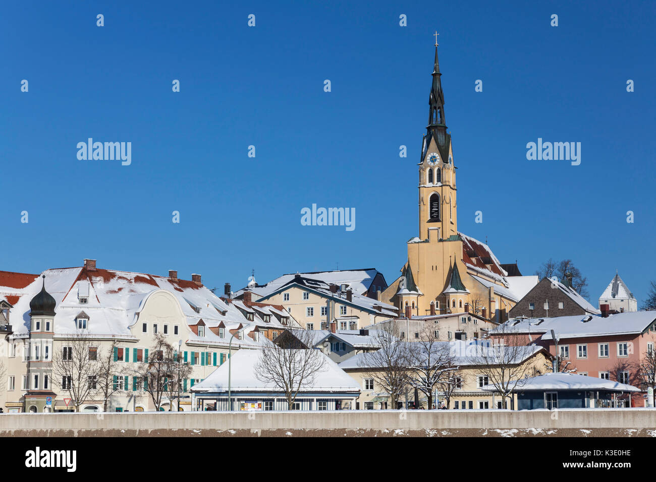 View at Bad Tölz with the town parish church the Assumption Day, Upper ...