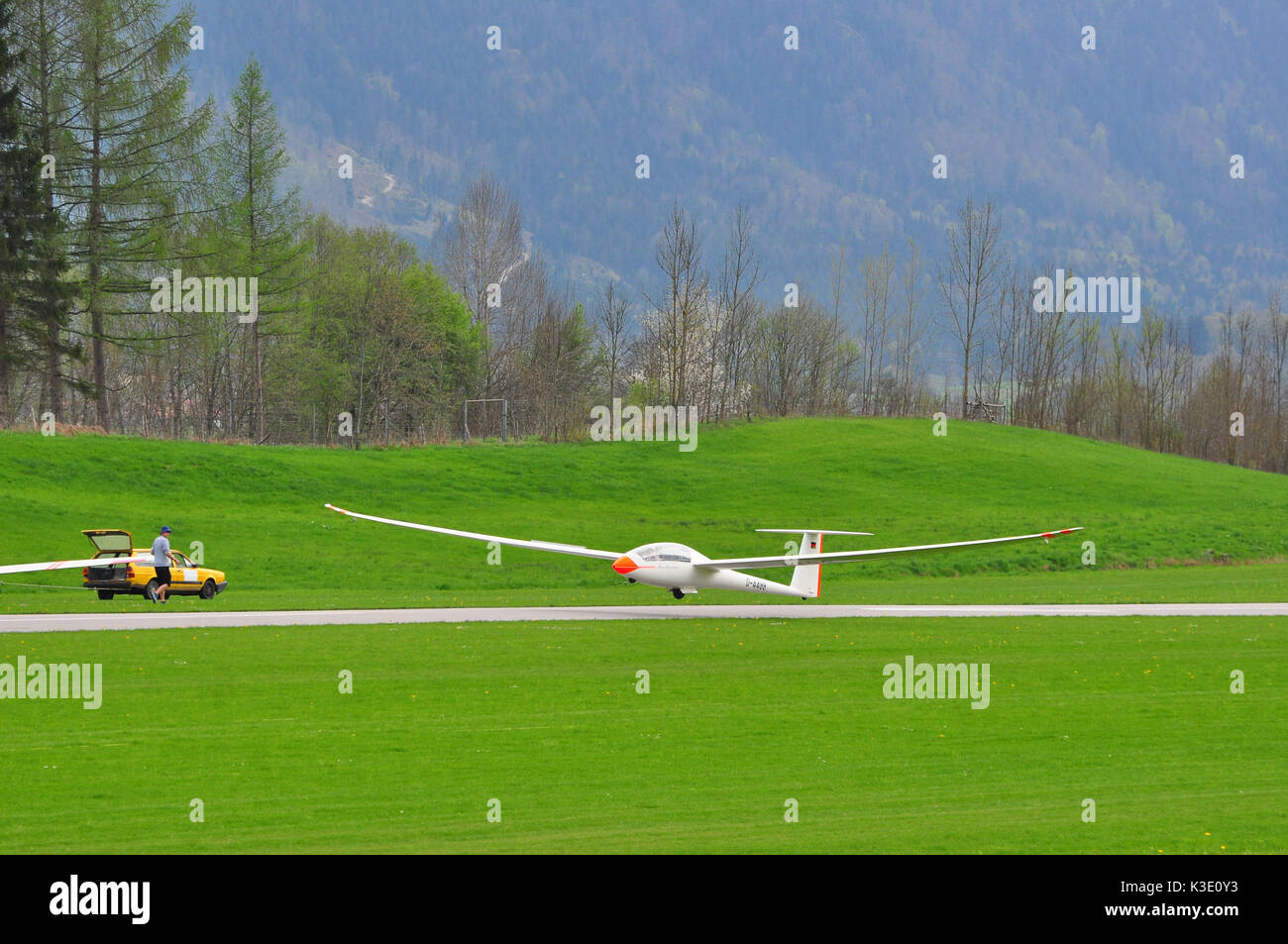 Germany, Bavaria, glider, land approach, runway Stock Photo - Alamy
