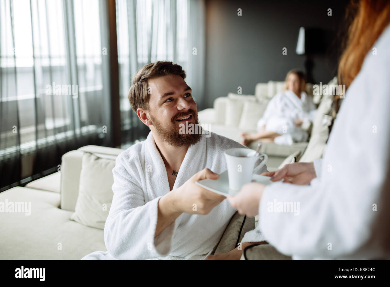 Handsome man enjoying drinking tea hi-res stock photography and images ...