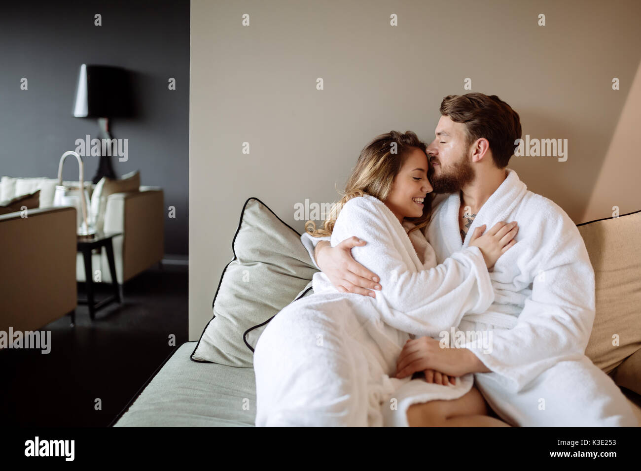 Couple hotel bath robe hi-res stock photography and images - Alamy