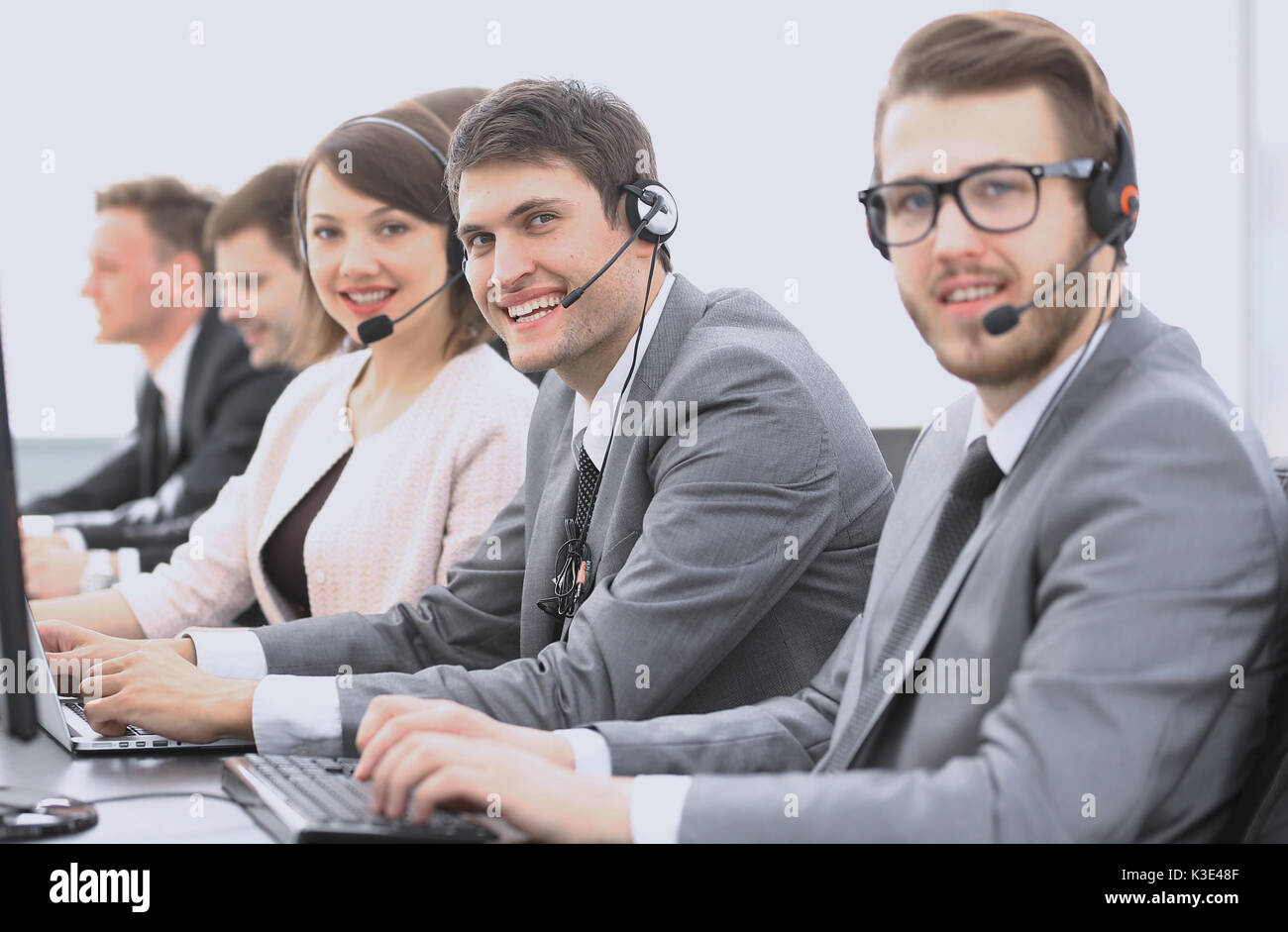 customer service representative with headset in call center Stock Photo ...