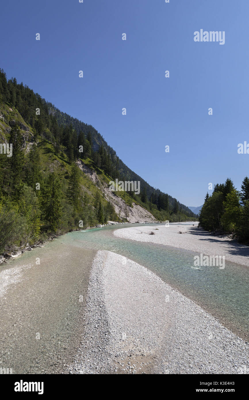 The Isar river in the upper Isar valley between Fall and Vorderriss ...