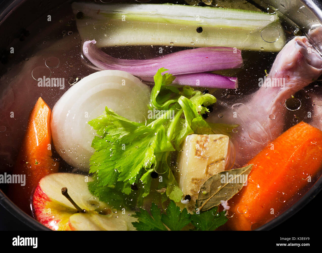 Ingredients of healthy soup in pot. Healthy eating concept Stock Photo ...