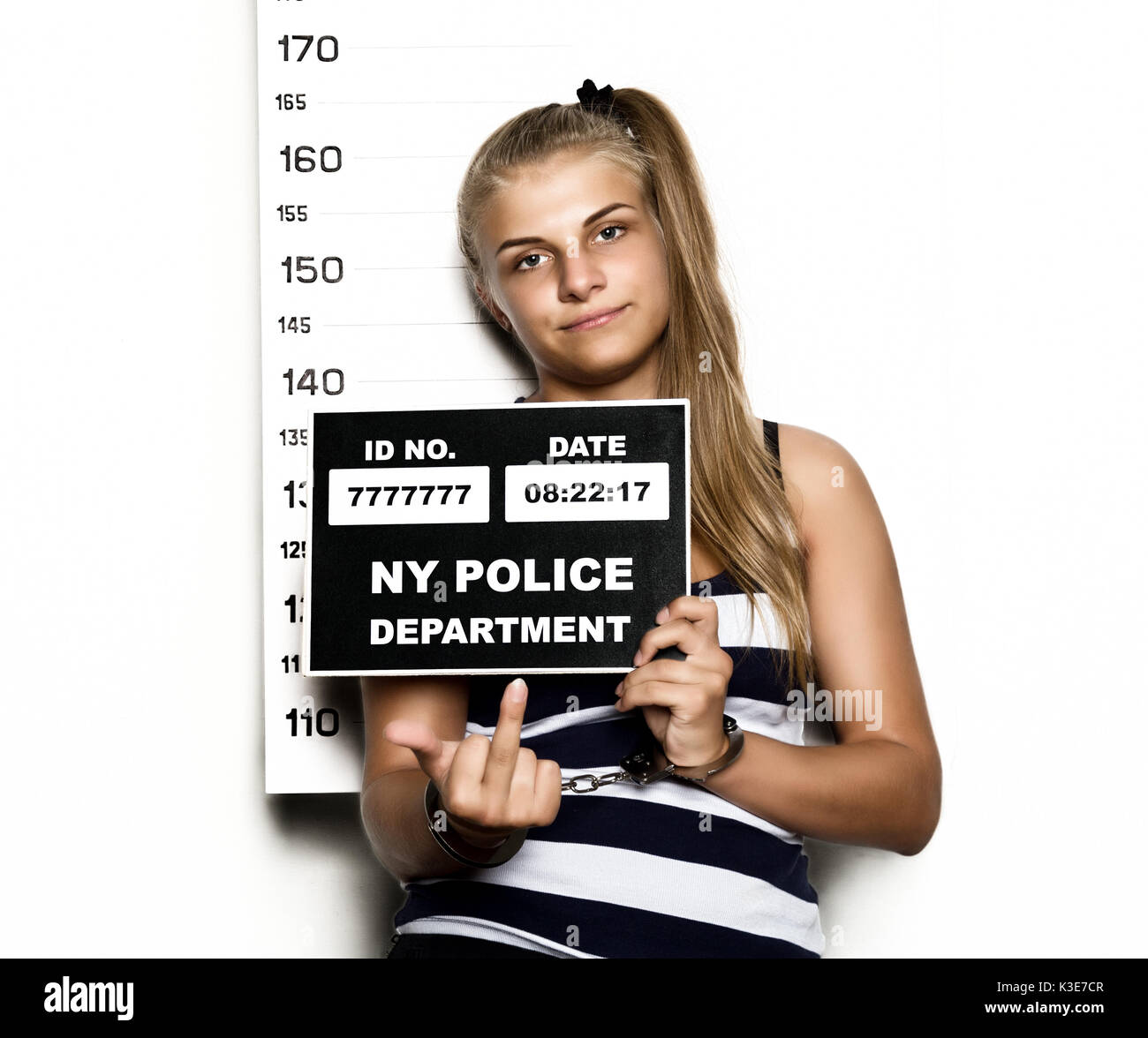 Young beautiful blonde woman Criminal Mug Shots. imprisoned girl shows ...