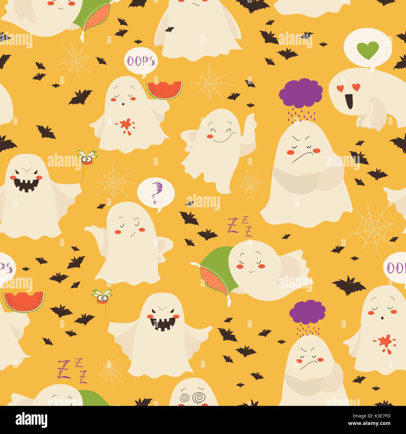 Seamless pattern ghosts emoticon halloween Stock Vector Image & Art - Alamy