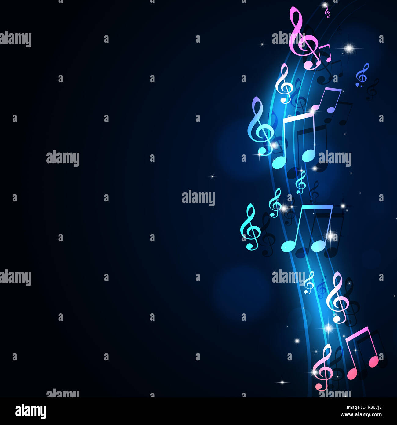 abstract dark blue background with multicolor music notes Stock Photo ...