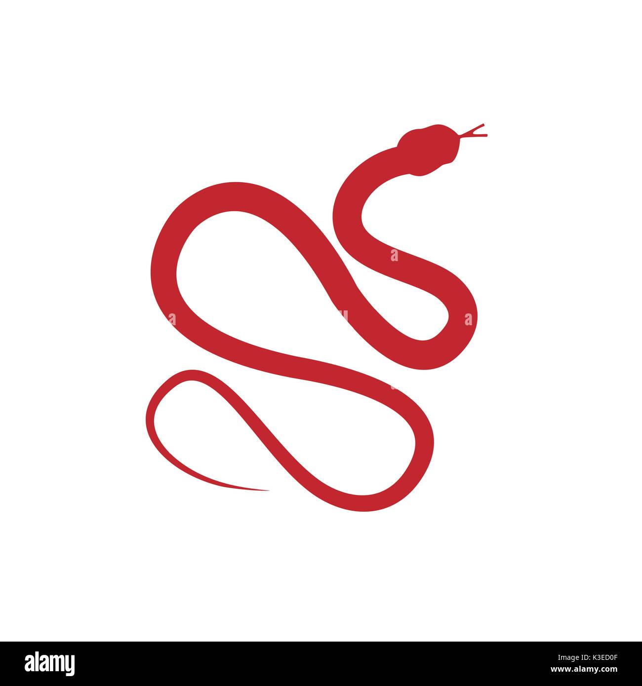 Vector illustration red silhouette of reptile snake or serpent flat ...