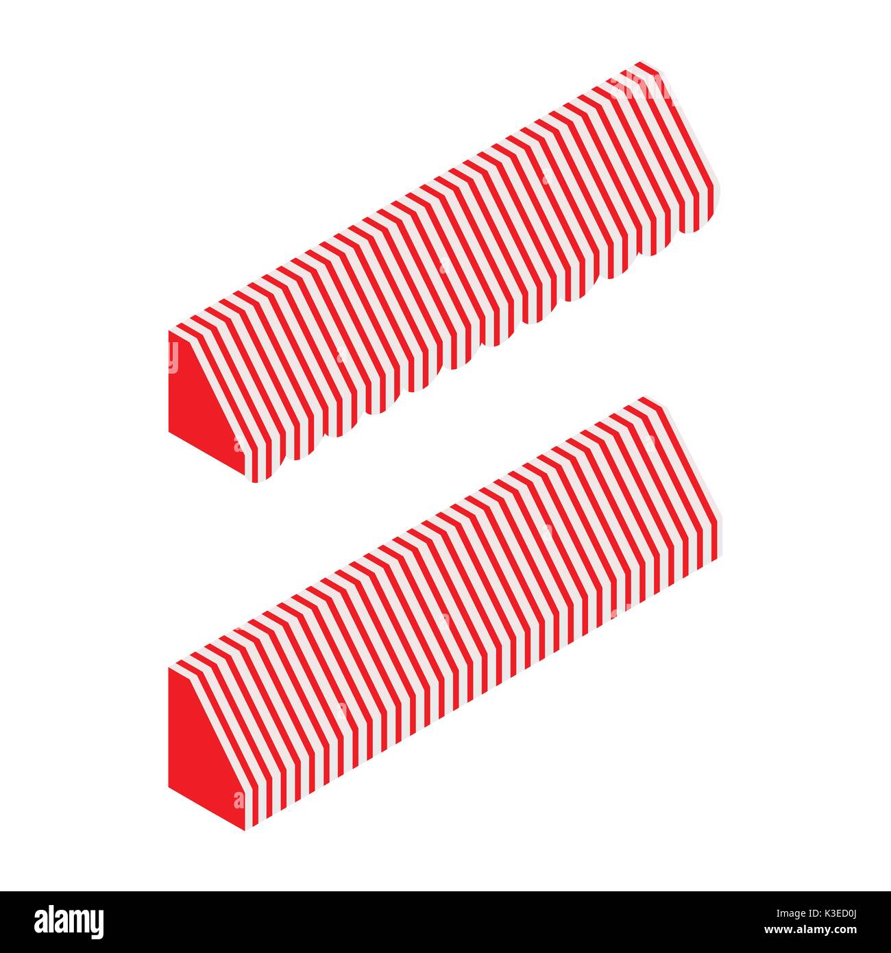 Vector illustration 3d isometric perspective striped awnings for shop ...