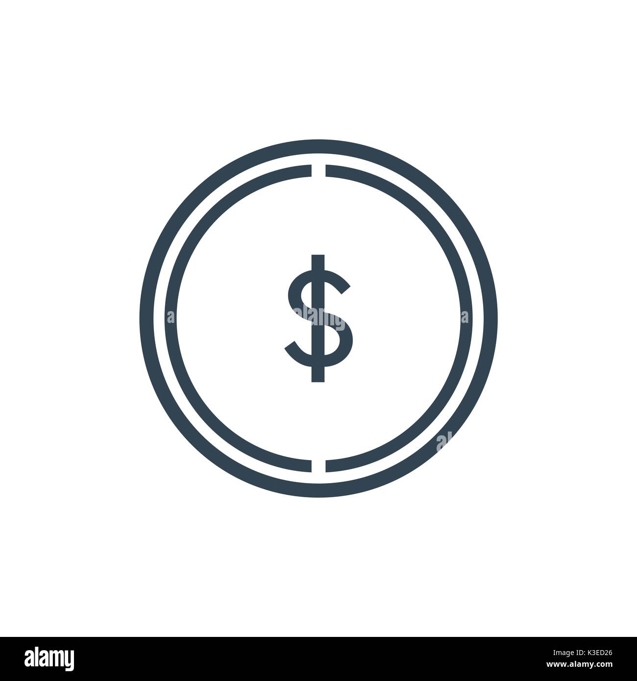 Vector illustration outline, line hand drawn dollar coin. Black and ...