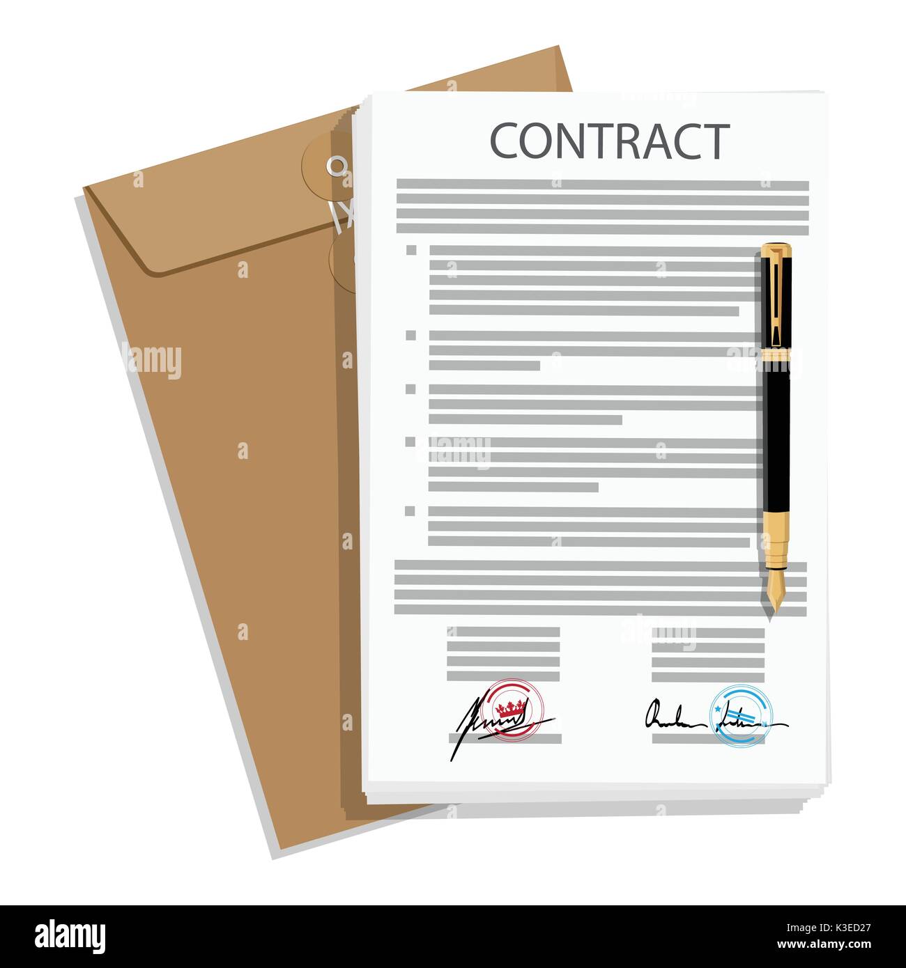Vector illustration of signed business contract, agreement icon with ...