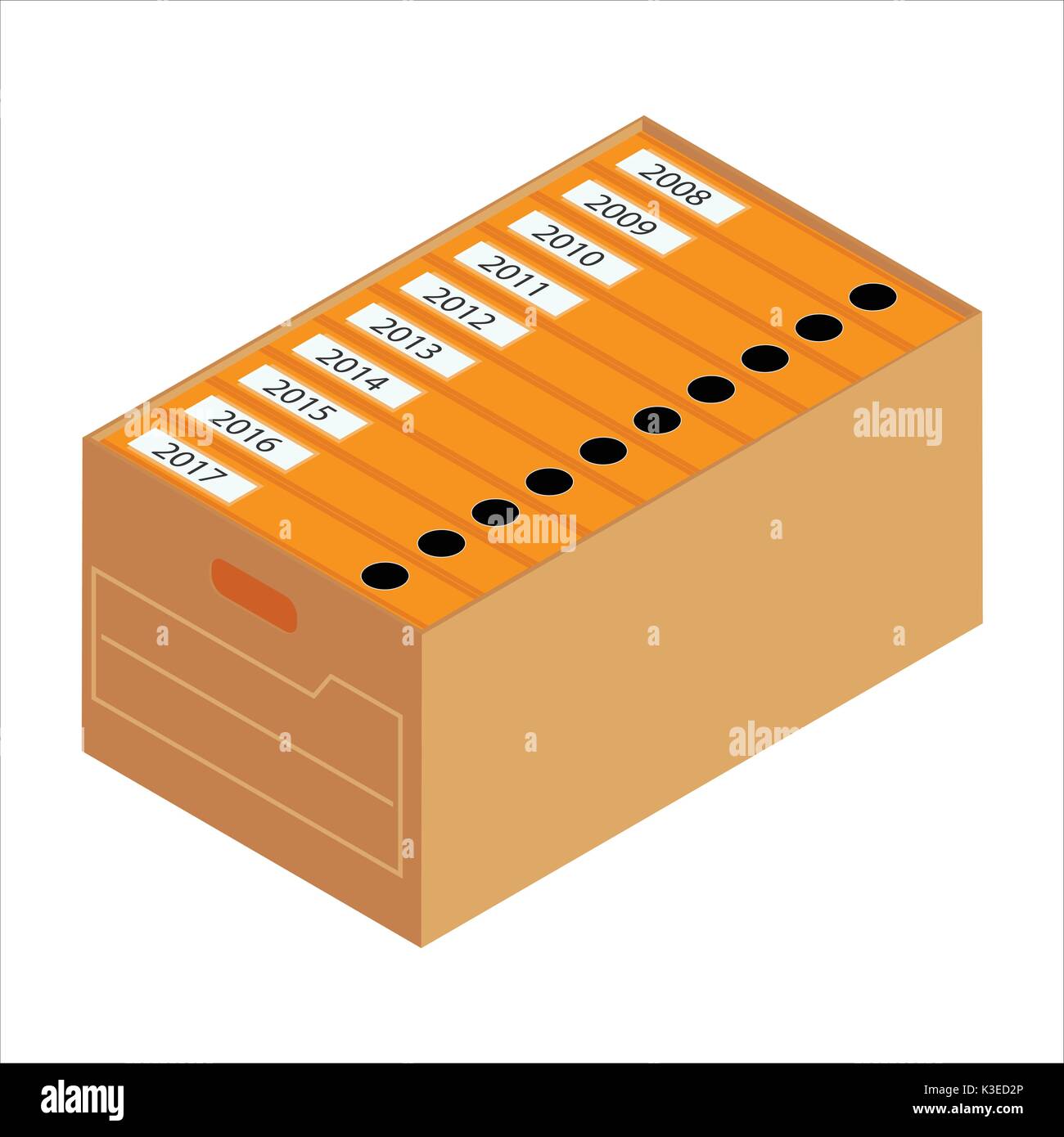 Vector illustration brown box with documents. Cardboard box for archive ...