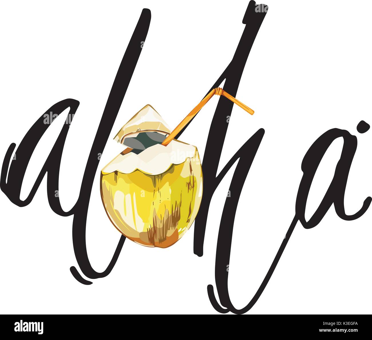 Lettering phrase - Aloha. Composition with watercolor hand drawn ...