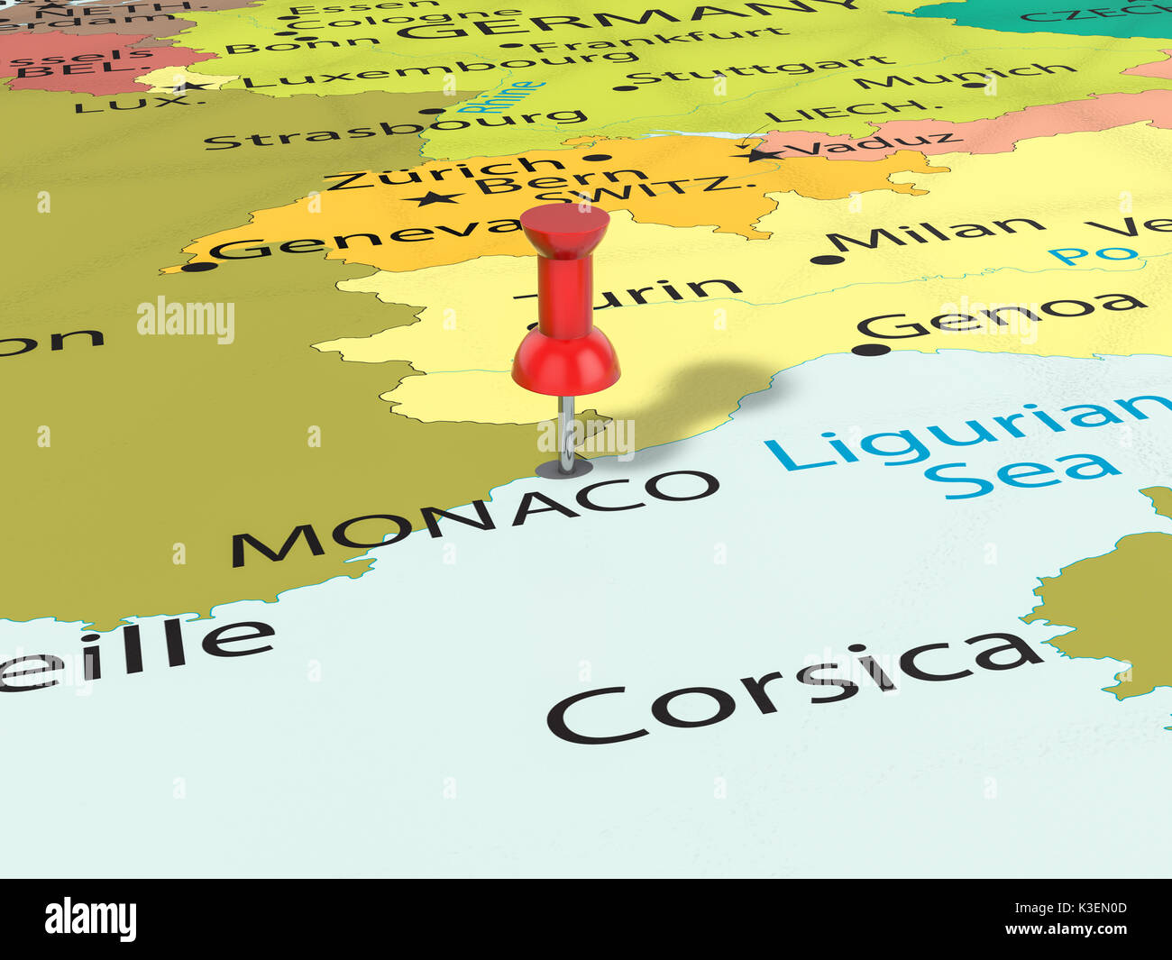 Pushpin on Monaco map background. 3d illustration Stock Photo - Alamy