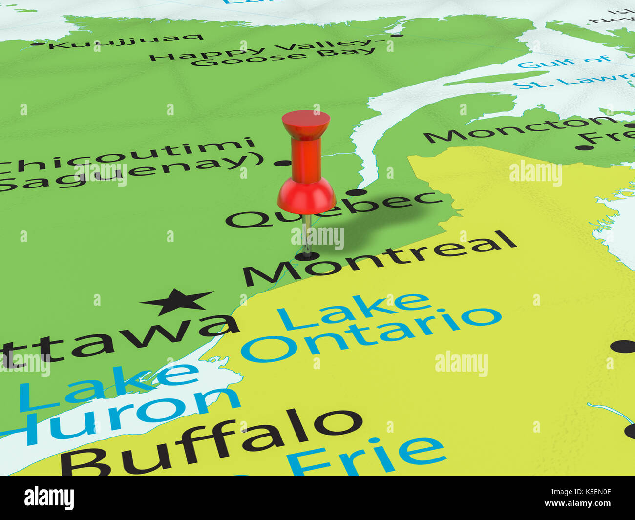 Pushpin on Montreal map background. 3d illustration Stock Photo - Alamy