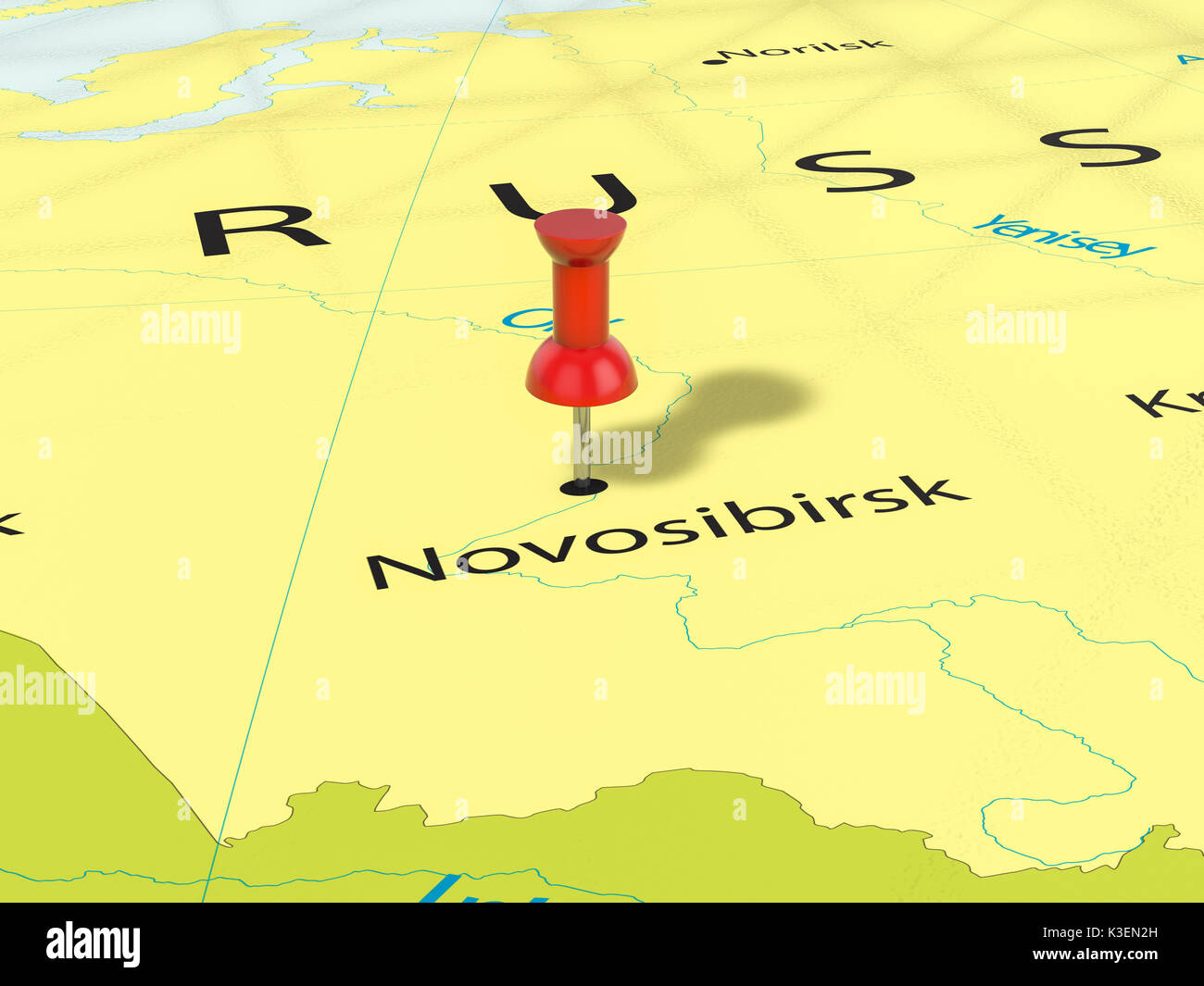 Pushpin on Novosibirsk map background. 3d illustration Stock Photo - Alamy