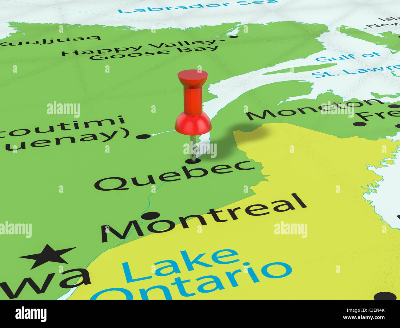Pushpin on Quebec map background. 3d illustration Stock Photo - Alamy
