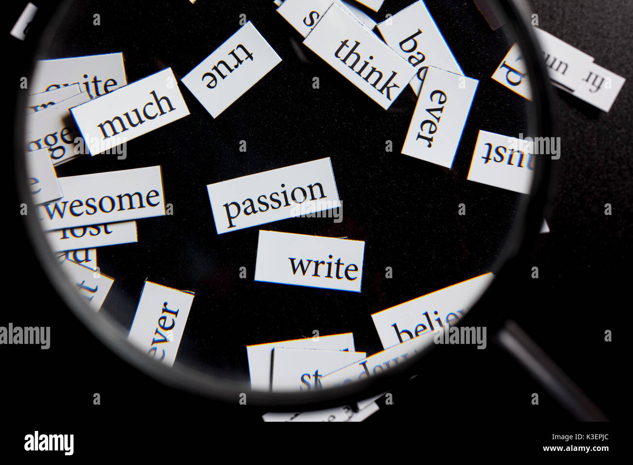 magnifying glass and words Stock Photo - Alamy