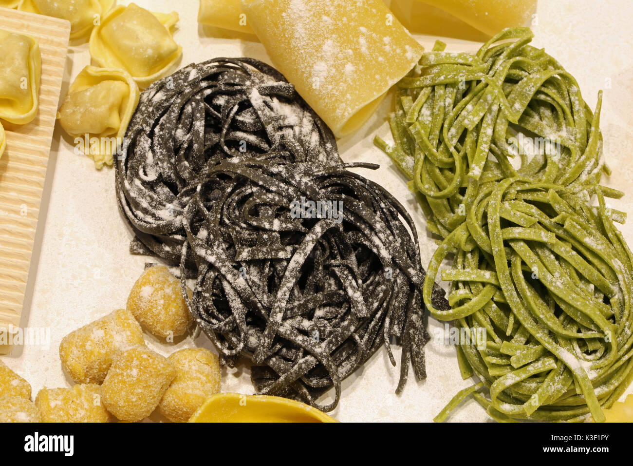 Italian fresh pasta with tortellini and lasagne for sale in the grocery ...