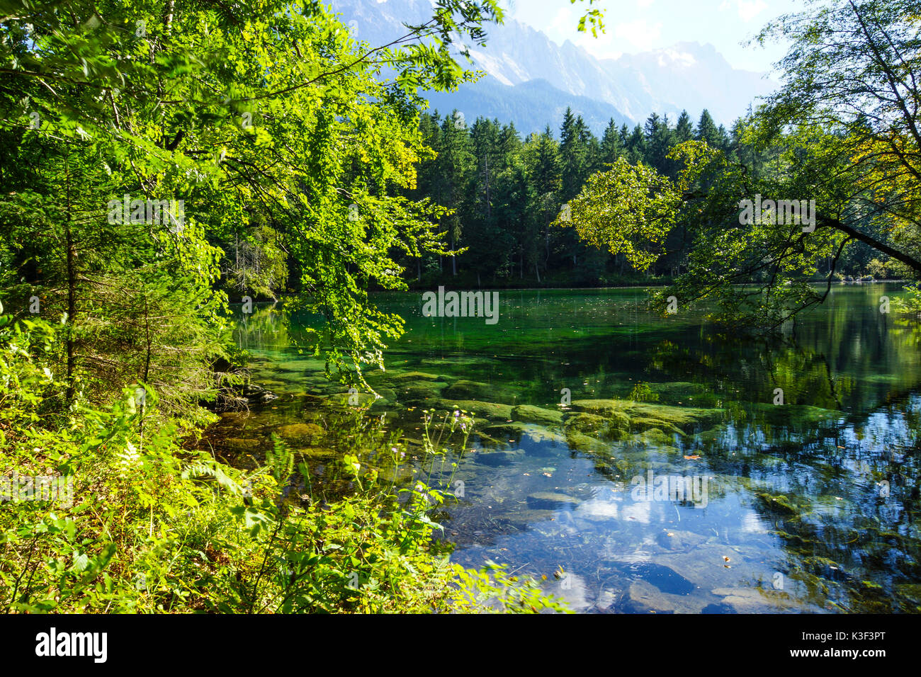 The Badersee lake near Grainau, Garmisch-Partenkirchen, Werdenfels ...