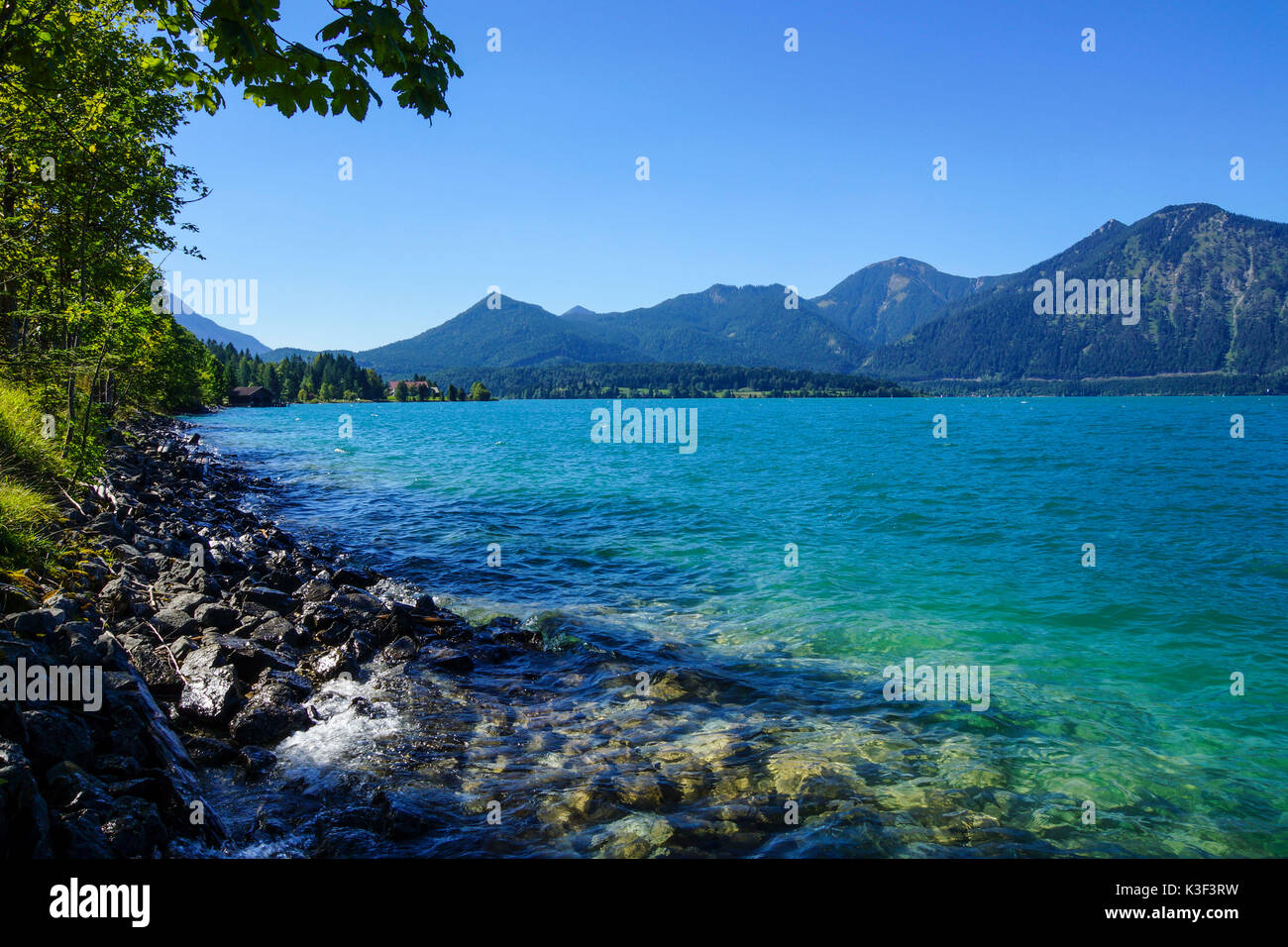 View at Lake Walchen (Walchensee), Tölz country, Isarwinkel (region ...