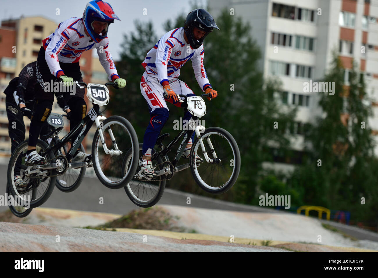 St. Petersburg, Russia - August 6, 2015: Unidentified bikers in the BMX ...