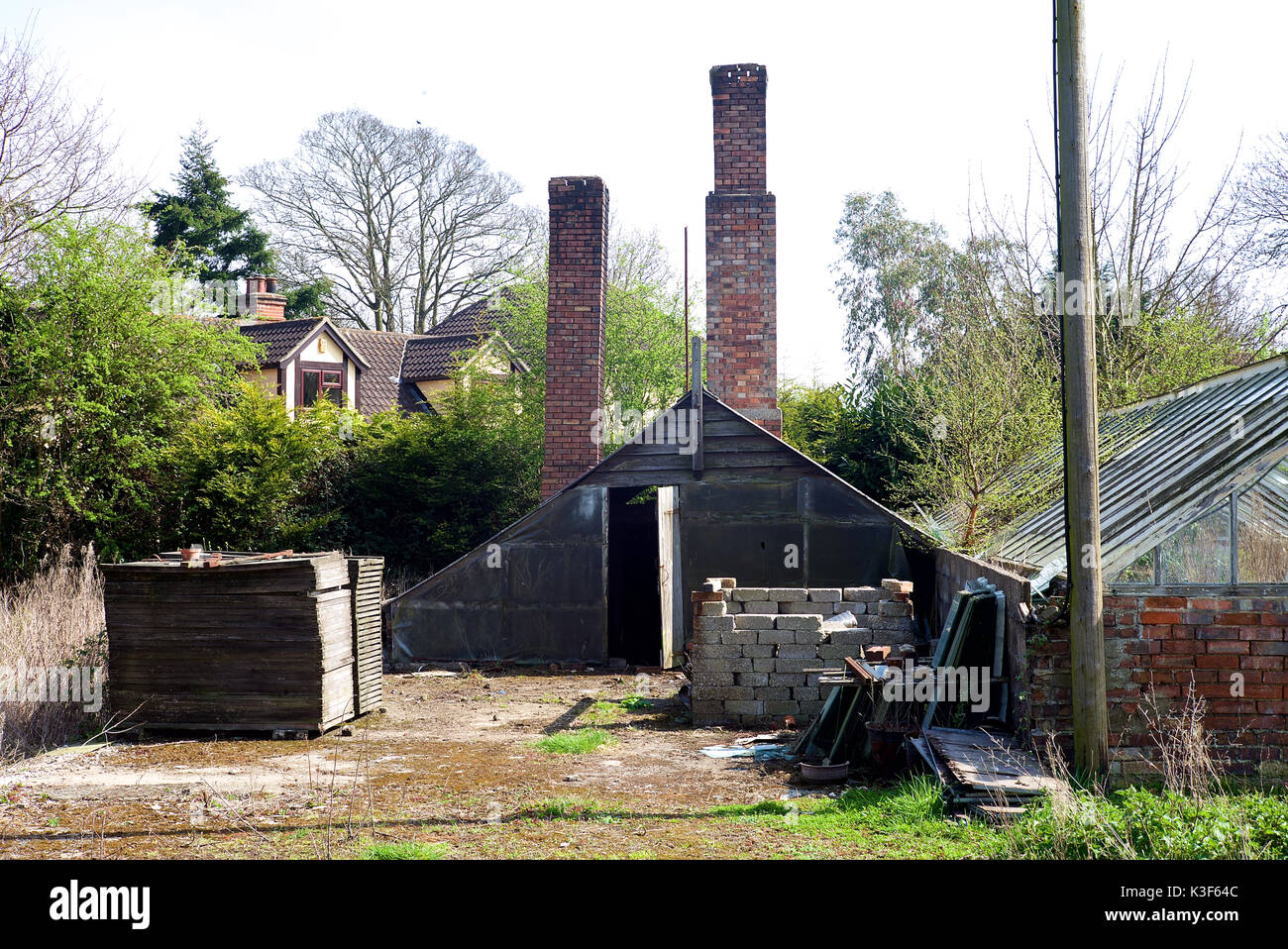 Rundown Kidby Nurseries, Little Clacton, Essex, in a state of decline ...