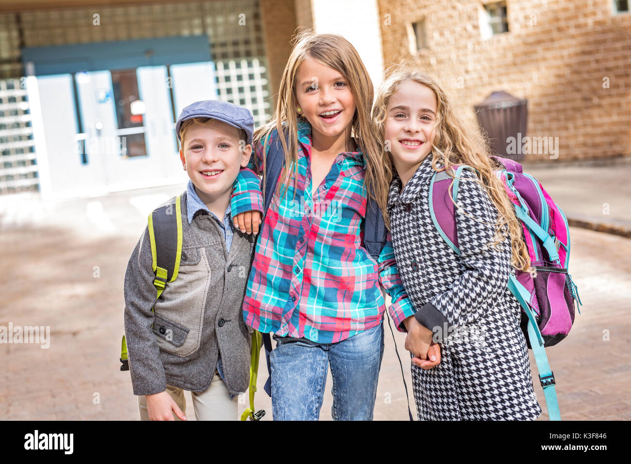 Group of primary Pupils Outside Classroom Stock Photo - Alamy