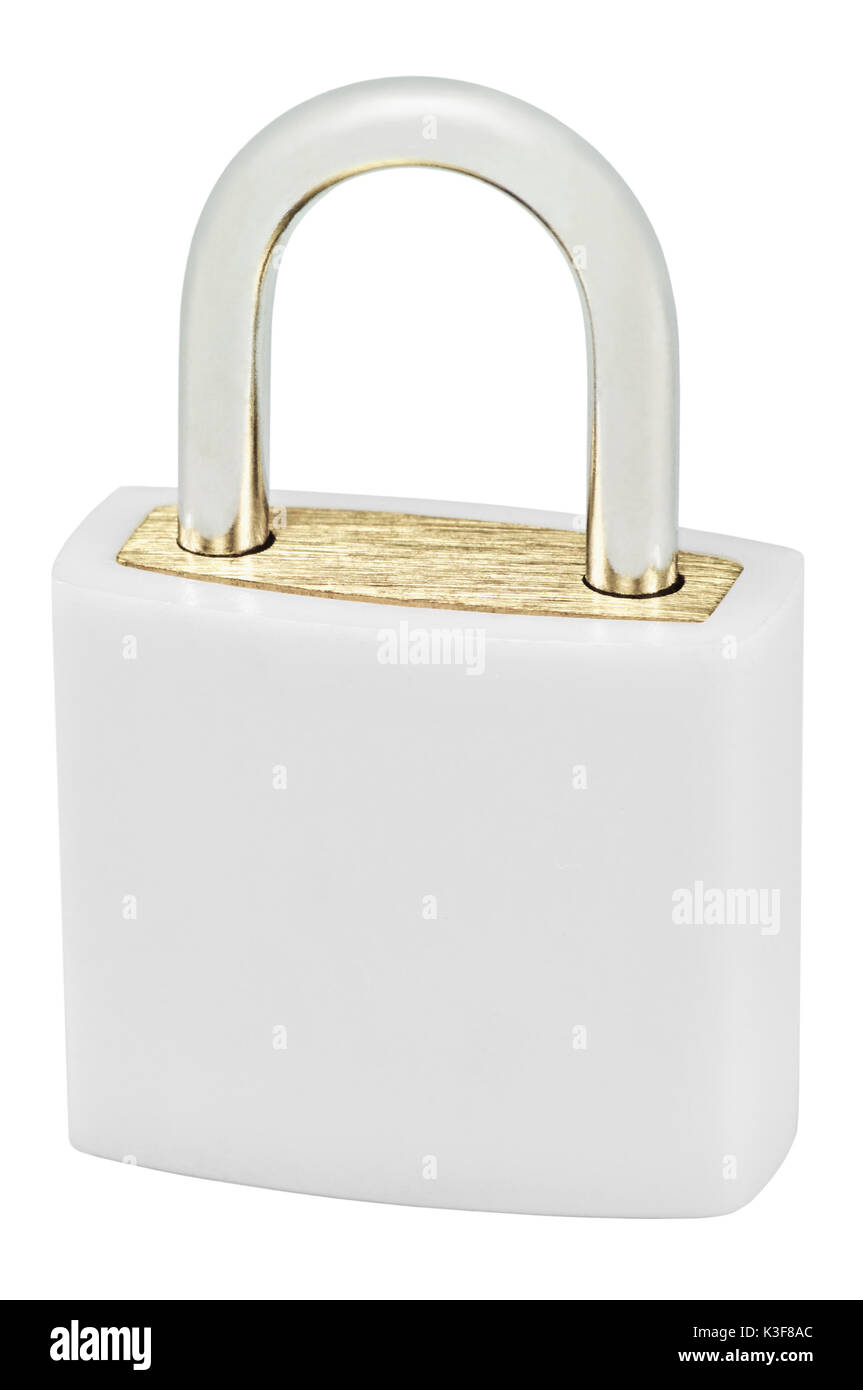 White Isolated Padlock Macro Closeup, Large Detailed Vertical Studio ...
