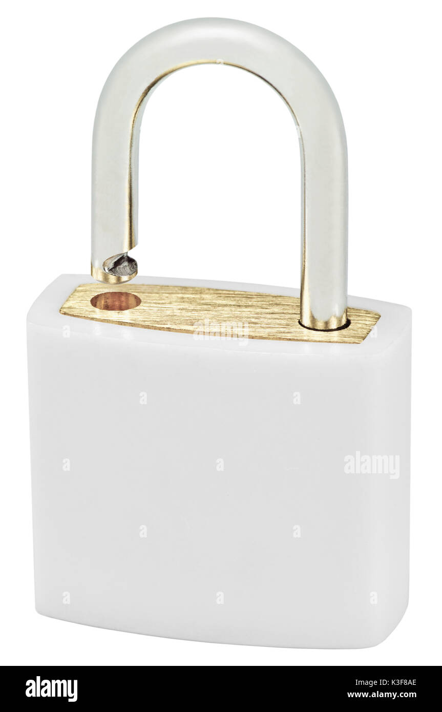 White Isolated Padlock Macro Closeup, Large Detailed Vertical Studio ...