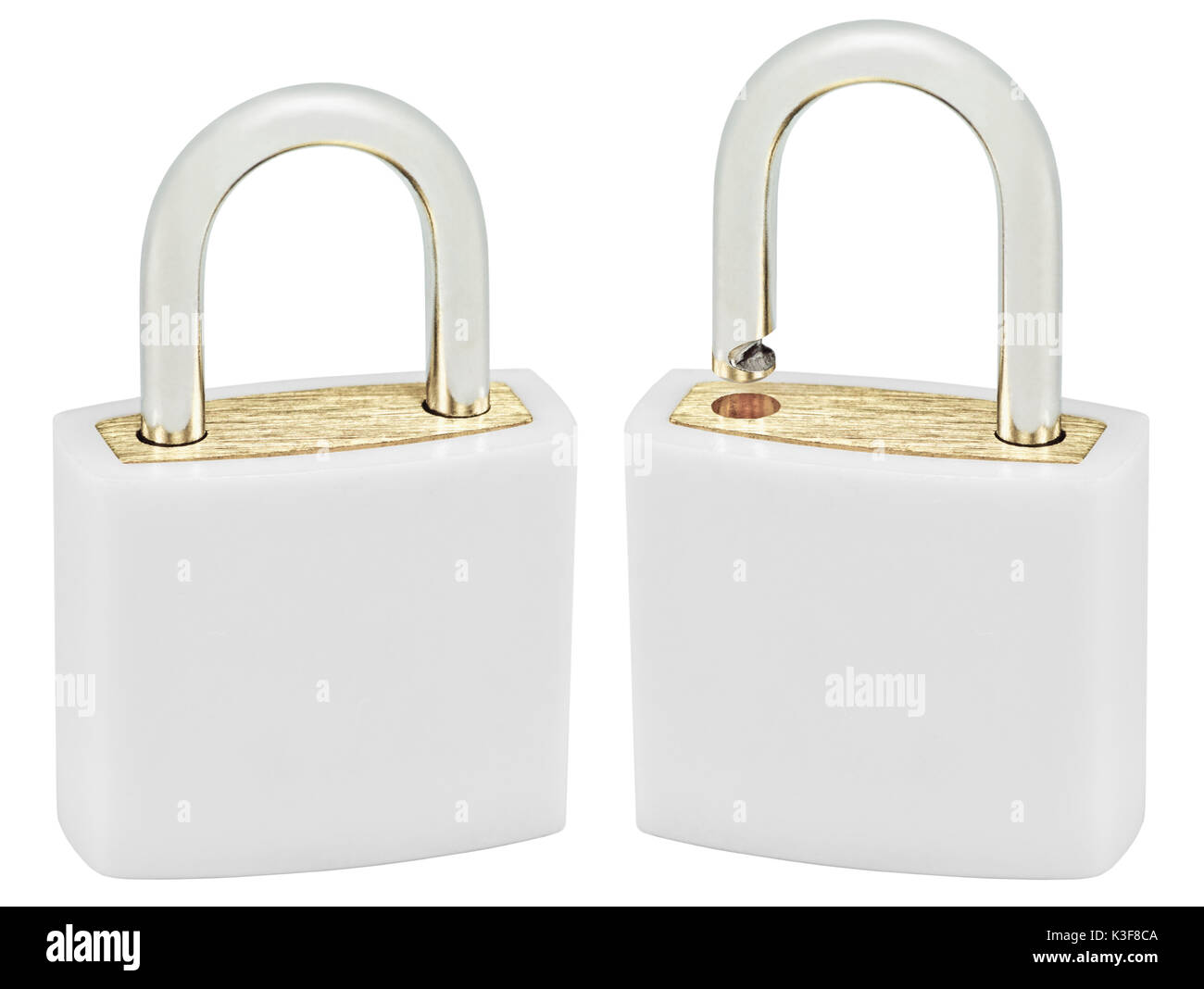 White Isolated Padlock Pair Macro Closeup, Large Detailed Vertical ...