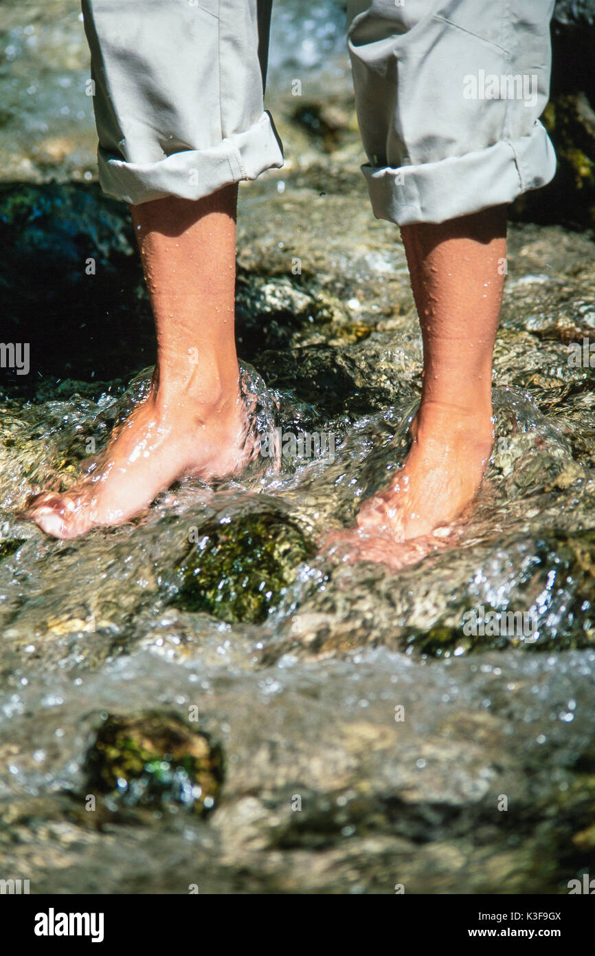 Feet, footbath in a brook Stock Photo - Alamy