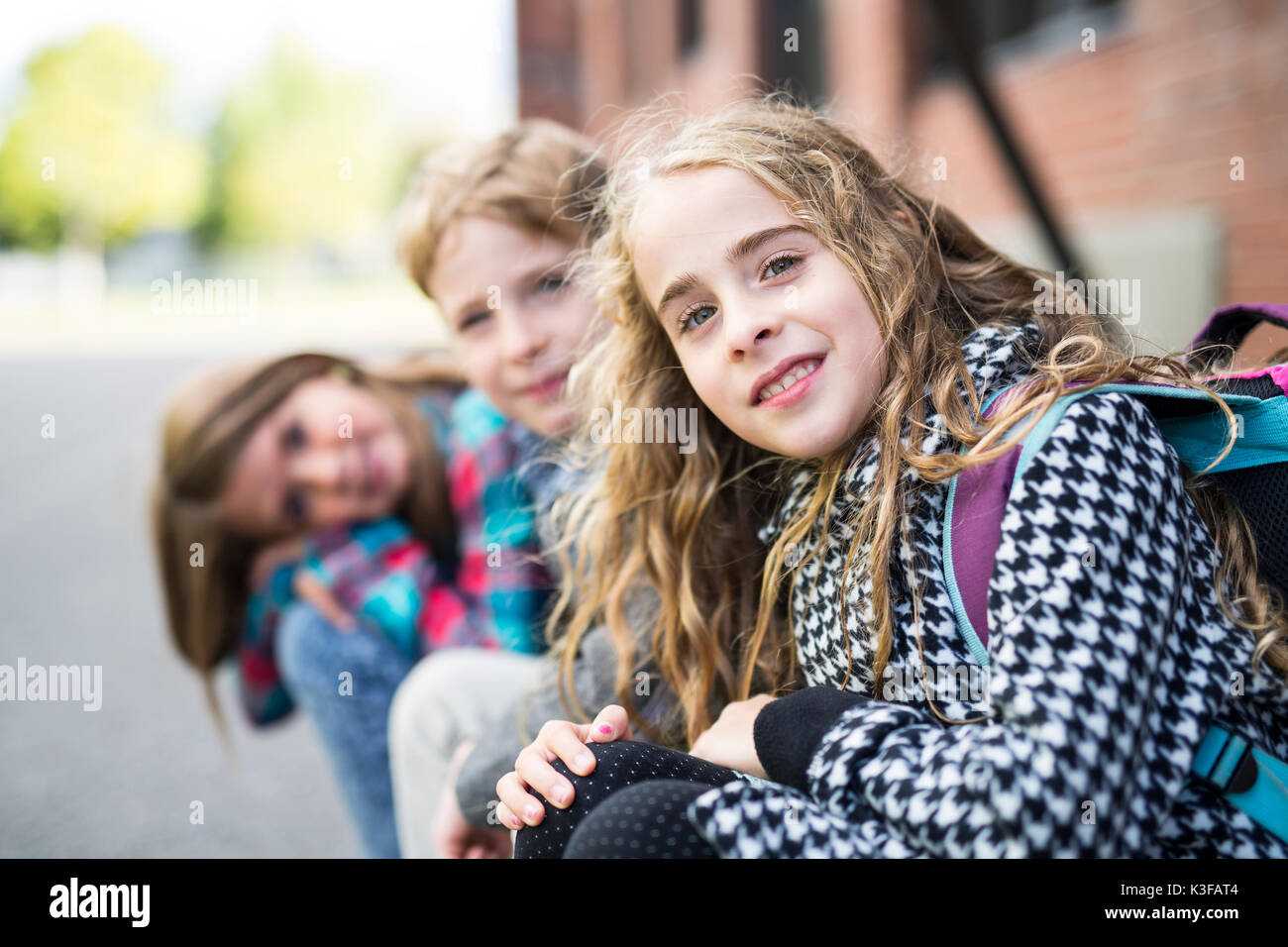 Group of primary Pupils Outside Classroom Stock Photo - Alamy
